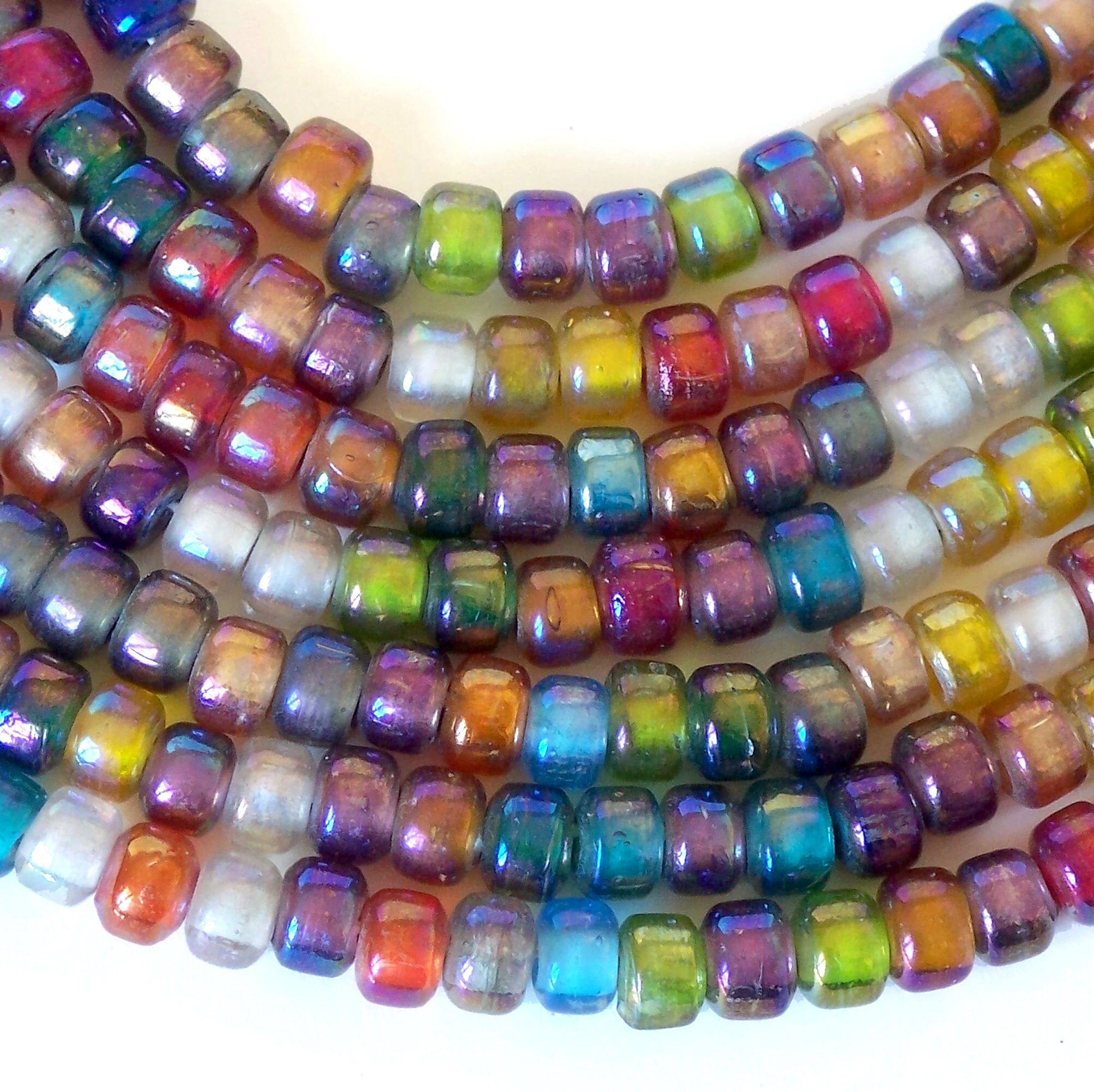 9mm Translucent AB Luster Glass Crow Beads, 9mm Pony Beads Rainbow ...
