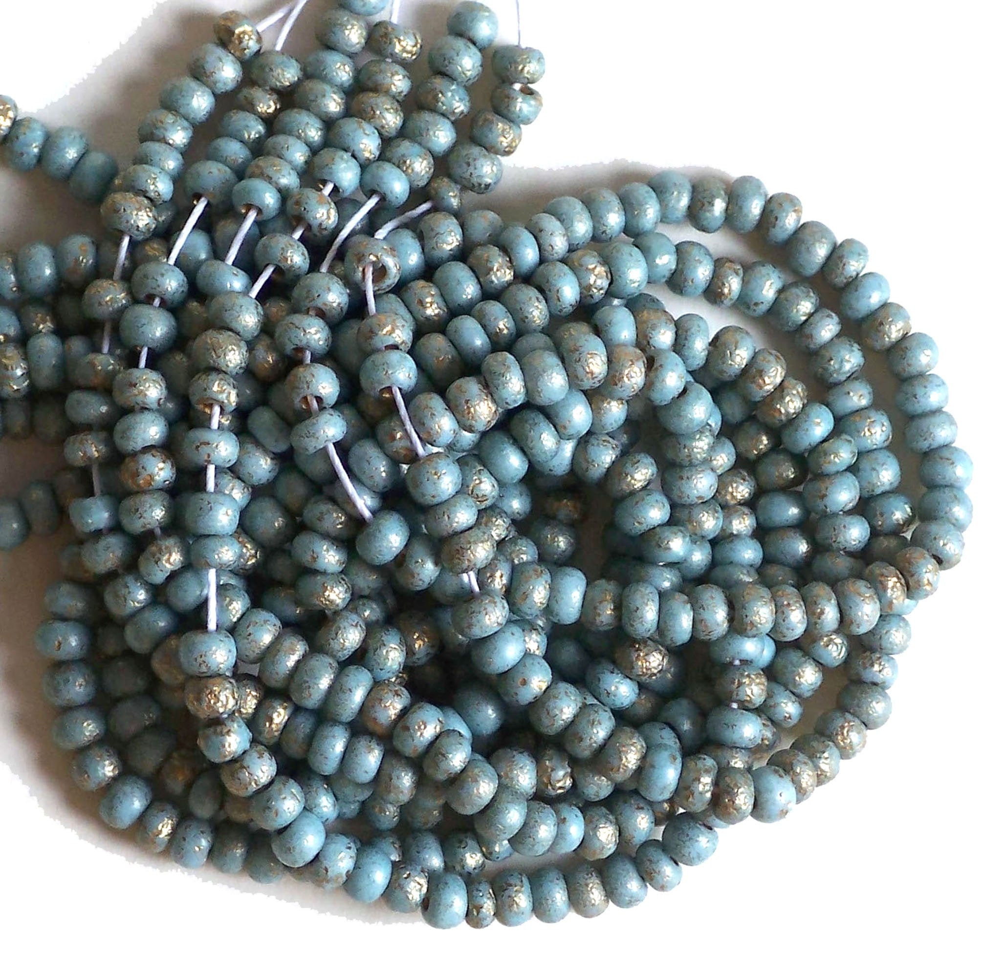Gold Etch Blue Opal Aged Picasso 6/0 Czech Glass Seed Beads, Preciosa ...