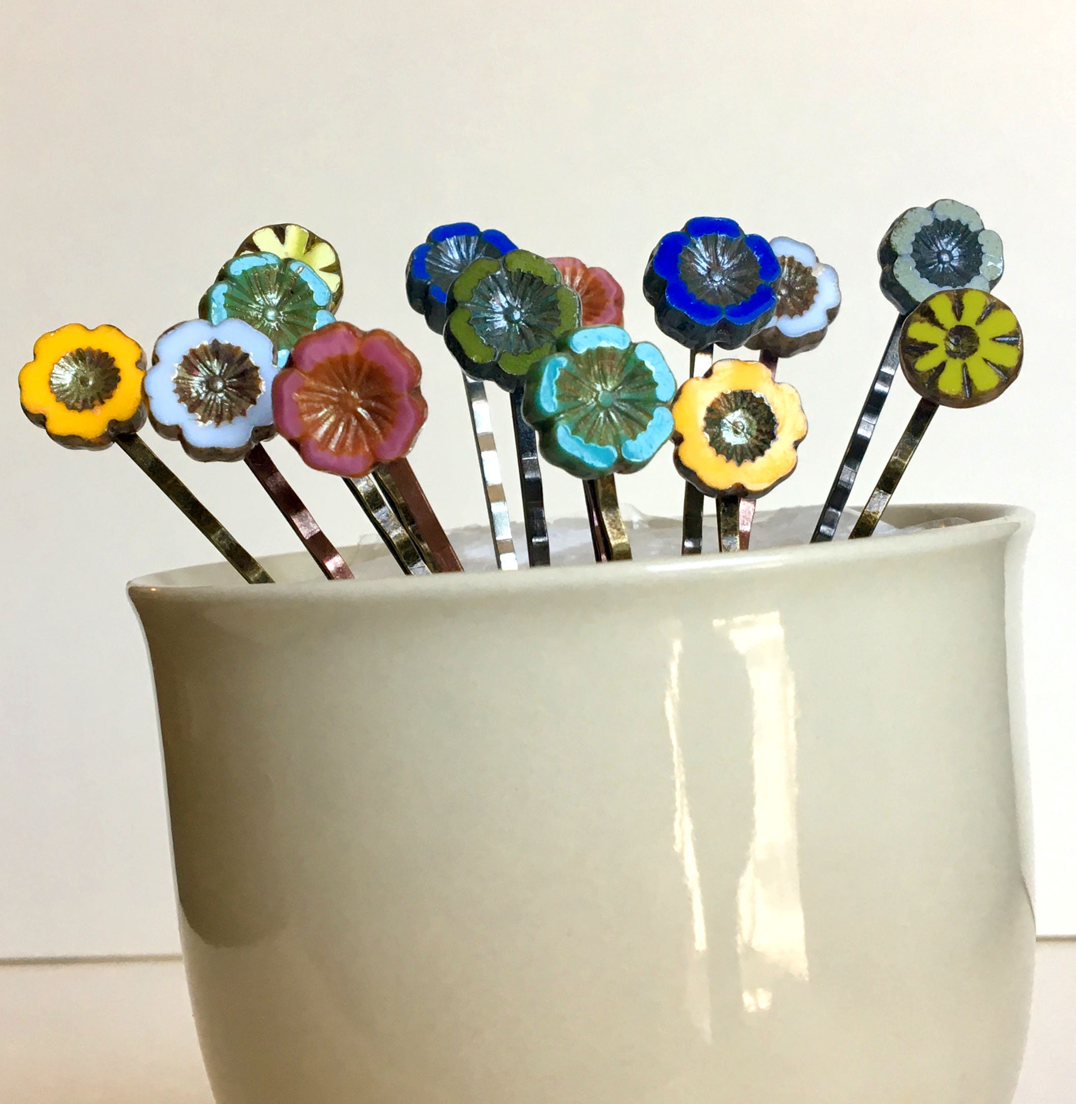 Pink Flower Boho Beach Hair Pins, Pink and Copper Bobby Pins, Boho Hair ...
