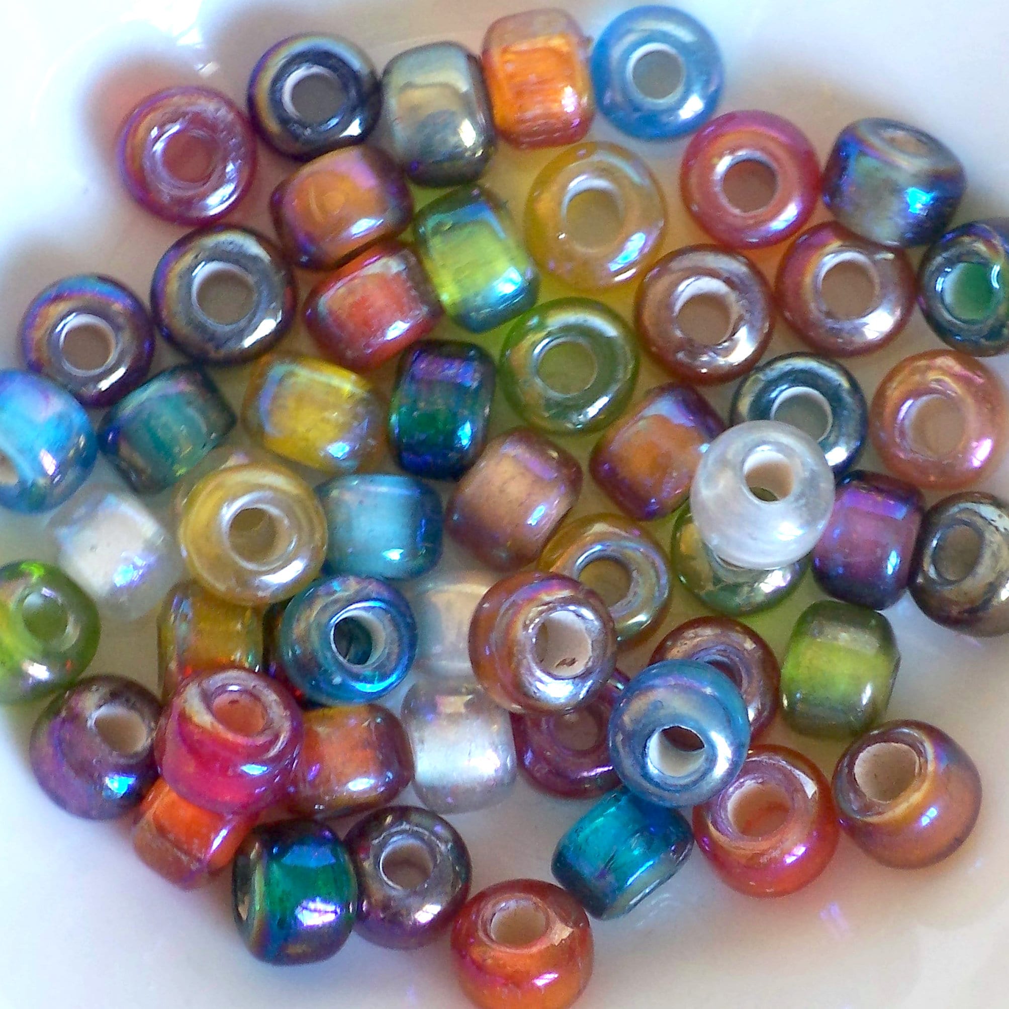 9mm Translucent AB Luster Glass Crow Beads, 9mm Pony Beads Rainbow ...