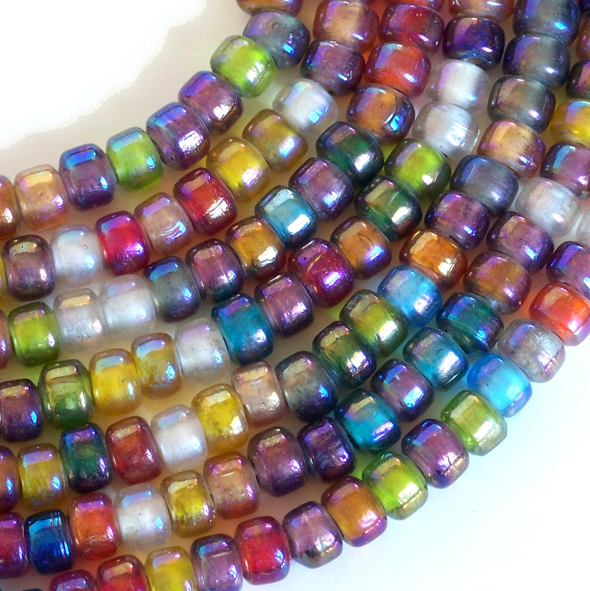 9mm Translucent AB Luster Glass Crow Beads, 9mm Pony Beads Rainbow ...
