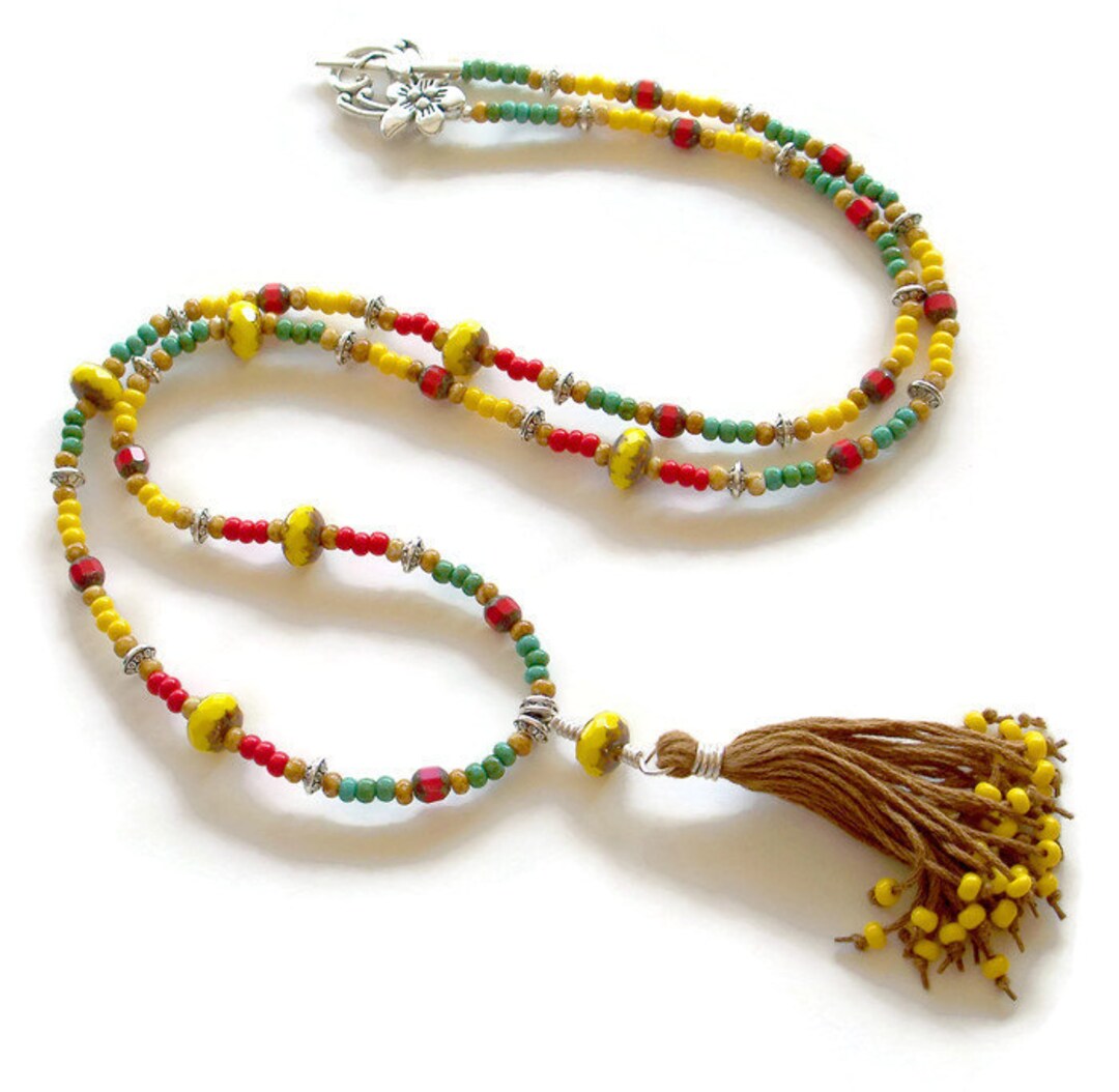 Beaded Tassel Necklace: Tibetan Boho Style, Island Colors - Etsy