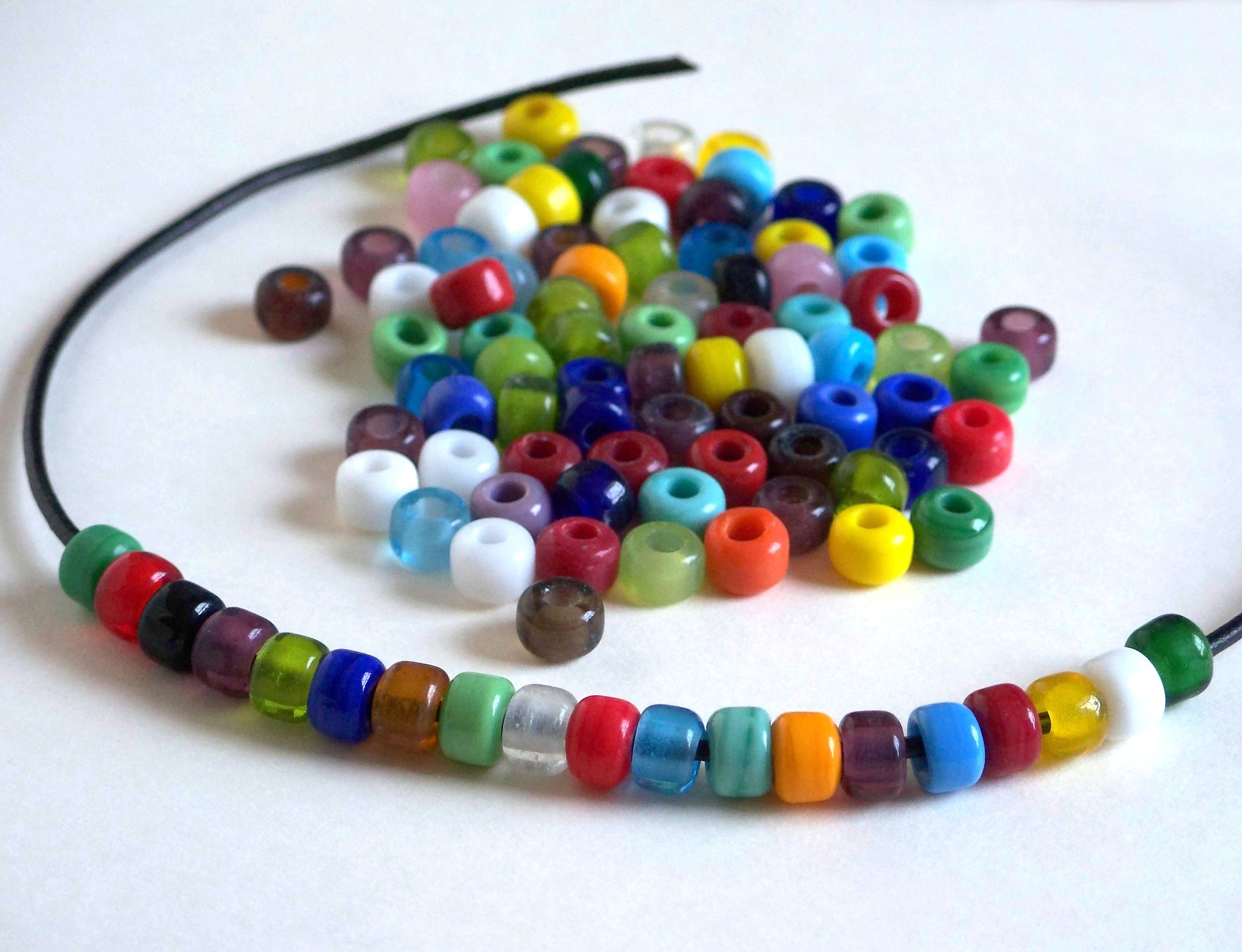 Glass Pony Beads, 8mm Crow Rainbow Beads 50pc, Opaque and Translucent ...