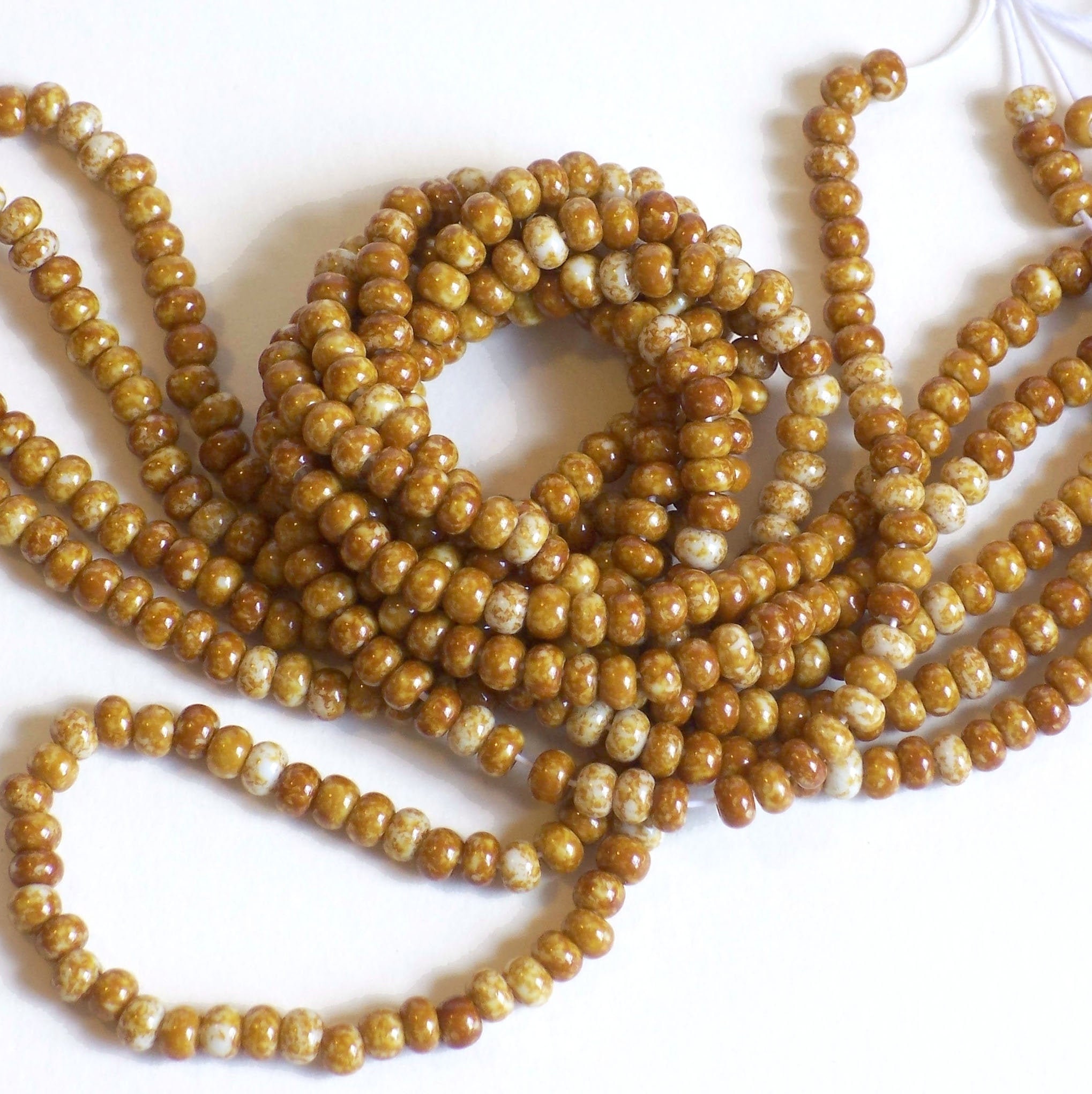 Terracotta Brown White Picasso 6/0 Czech Seed Beads, Preciosa 4mm, Aged ...