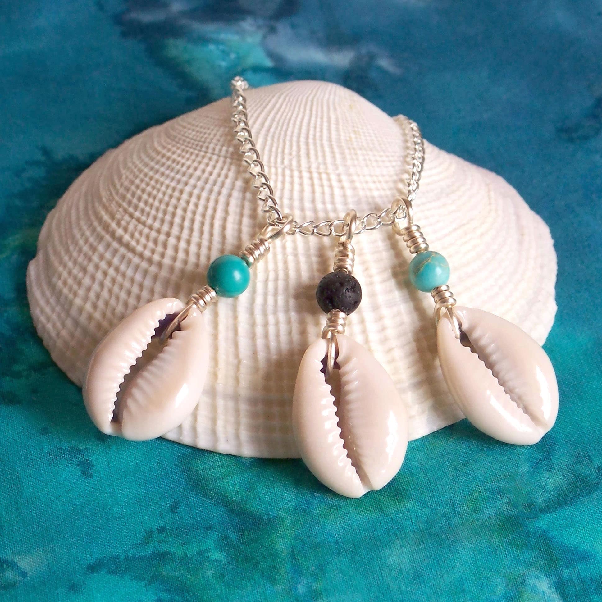 Cowrie Shell Necklace With Choice Of Stone Wire Wrapped Cowrie Shell