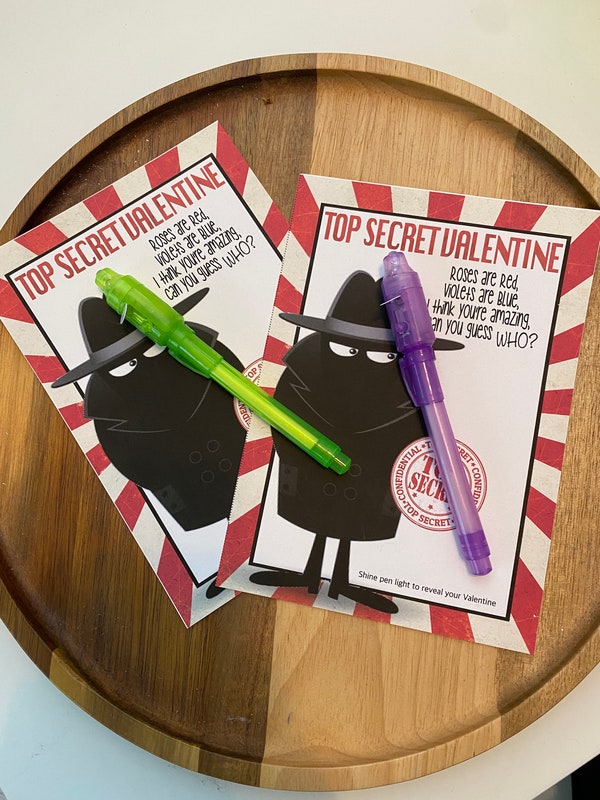 Printable Invisible Ink Pen Valentine, Secret Agent Cards, I Spy School ...