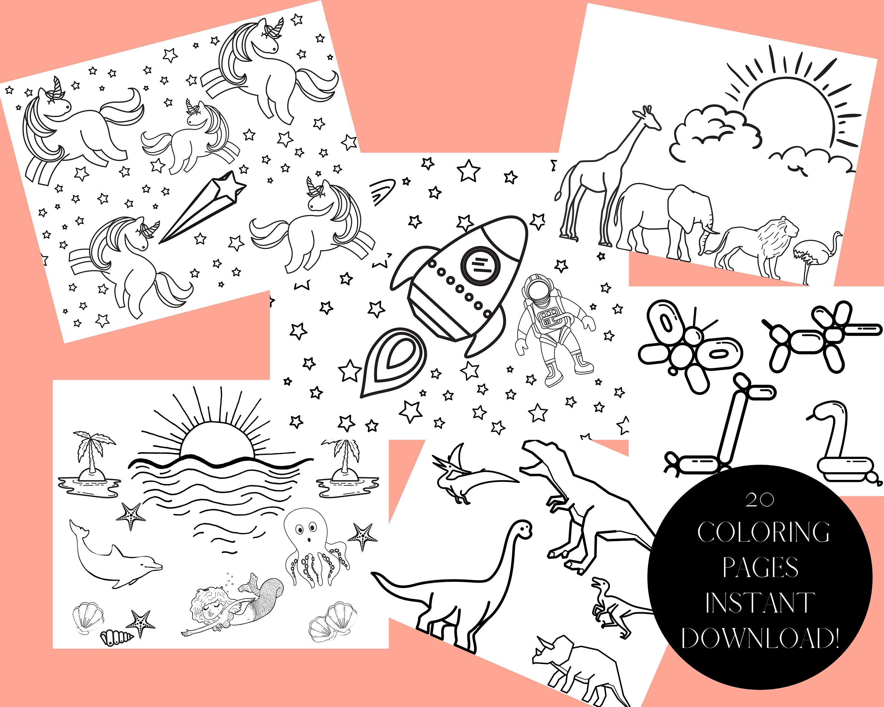 Kids Coloring Pages: Unicorns, Dinosaurs, Space (digital Download) - Etsy