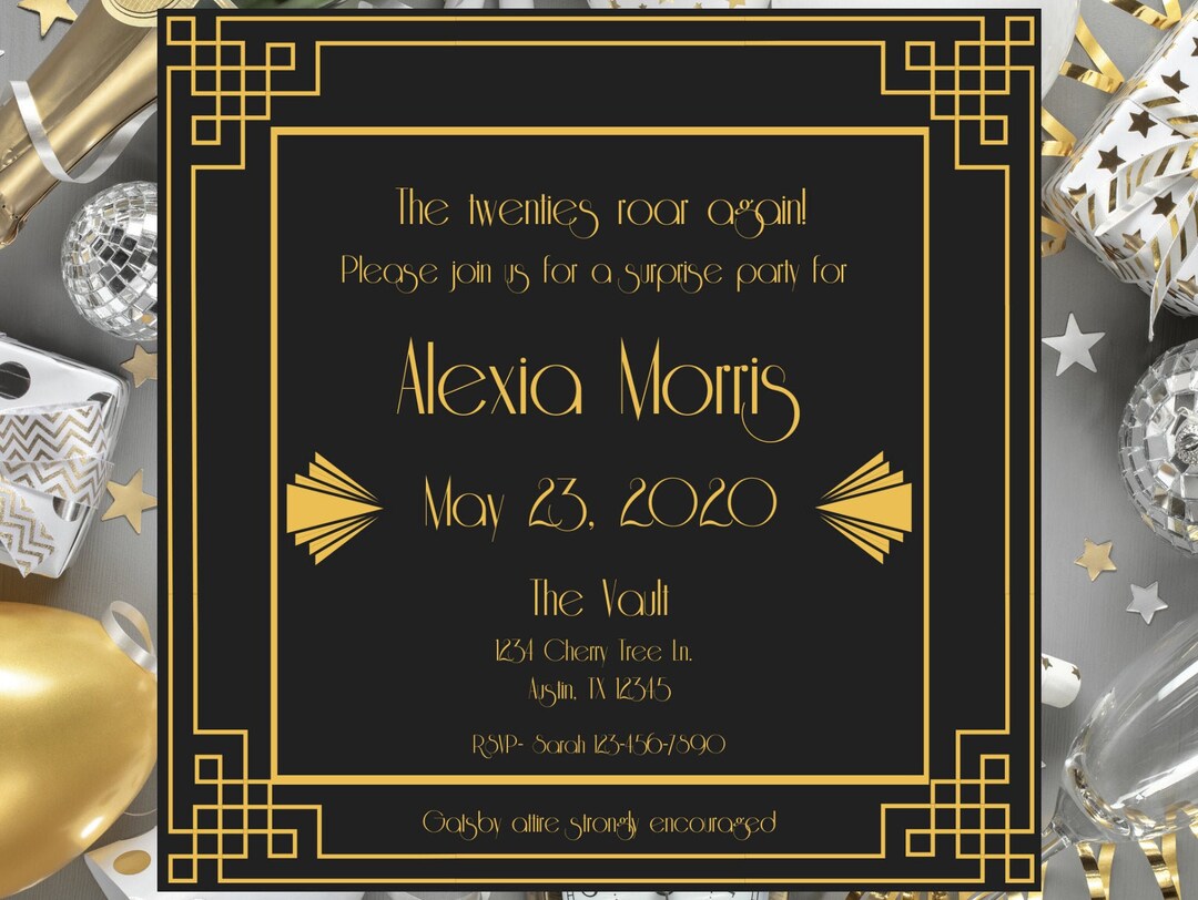 Surprise Party Art Deco Party Invitation 5X5 Instant Download Party ...