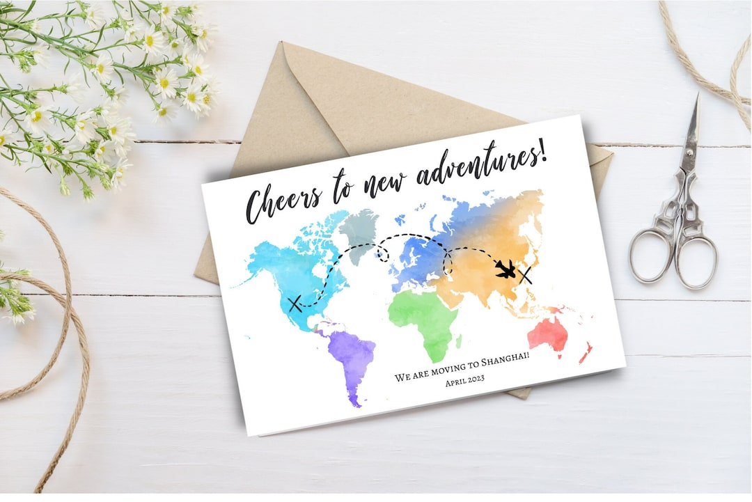 Watercolor World Map Moving Announcement (digital Download) - Etsy