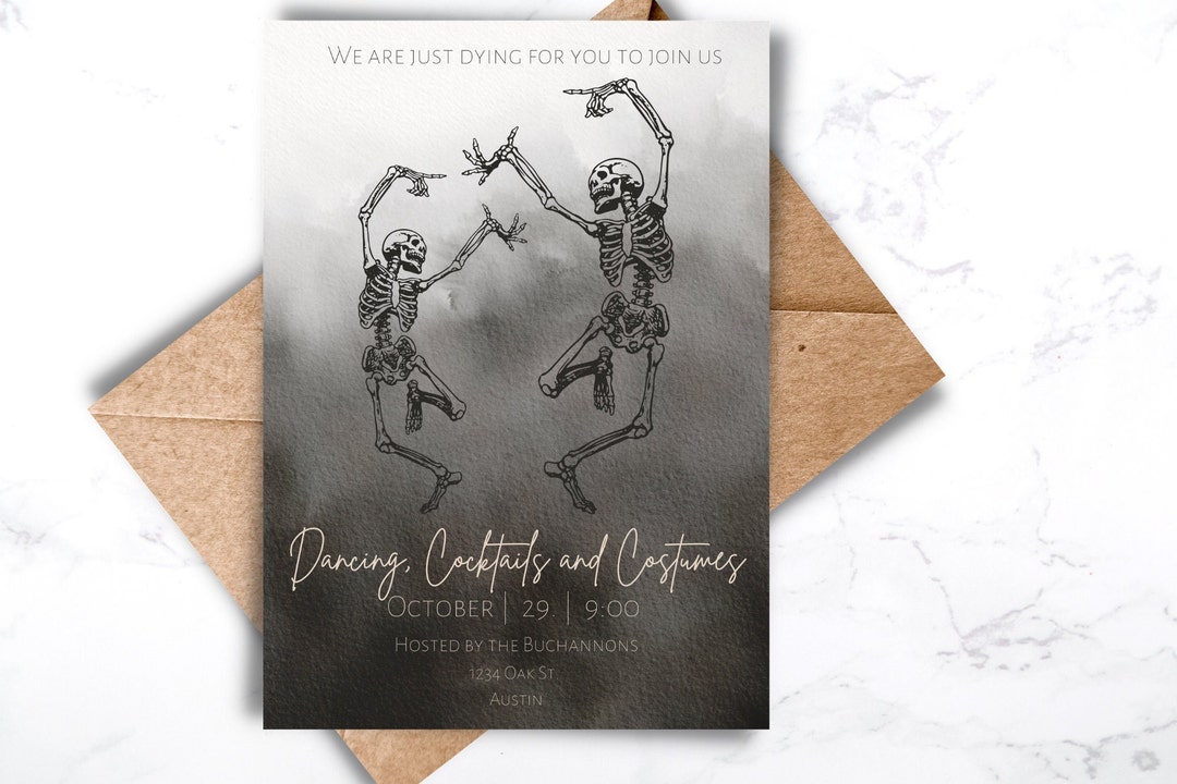 Skeleton Halloween Invite Printable Halloween Party Invitation Costumes ...