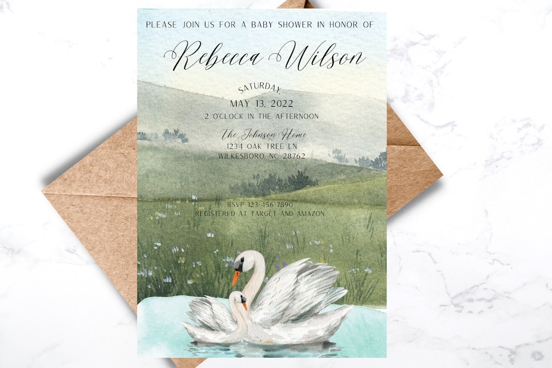 Watercolor Swan Baby Shower Invitation: Vintage Printable (PDF) - Etsy