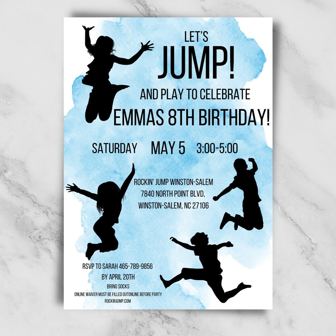 Trampoline Park Birthday Invitation: Jump Party (digital Print) - Etsy