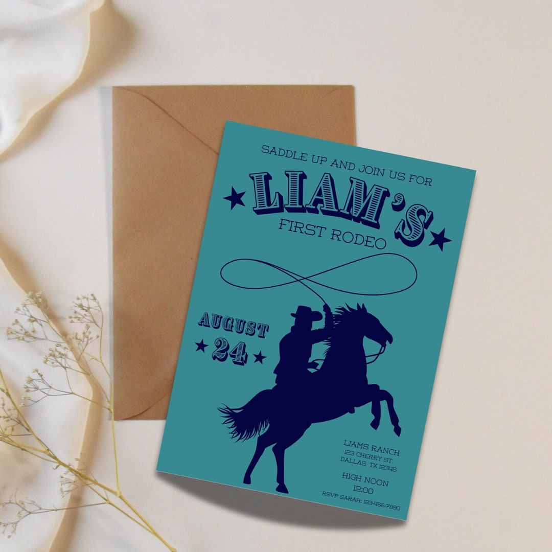 Country Western First Birthday Party Invitation, Cowboy Horse First ...