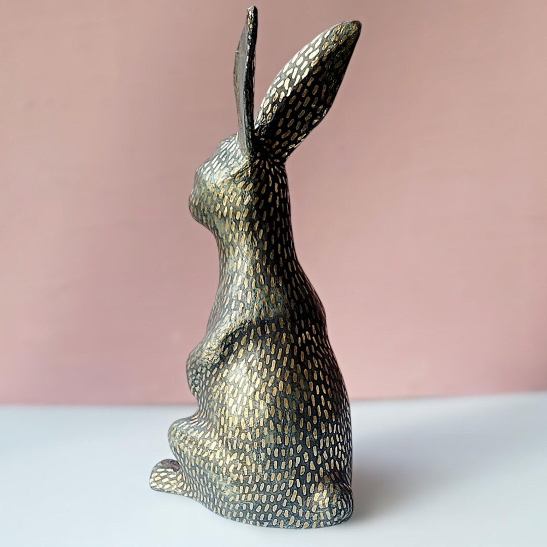 Rustic Faux Iron Paper Mache Rabbit Sculpture: Golden Hare - Etsy
