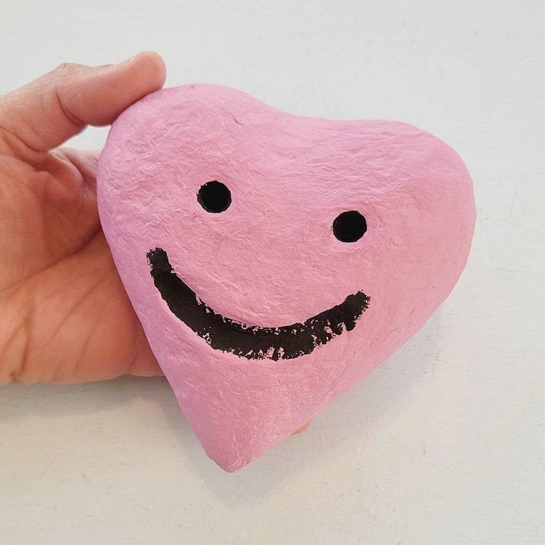Pink Paper Mache Heart Paperweight - Etsy