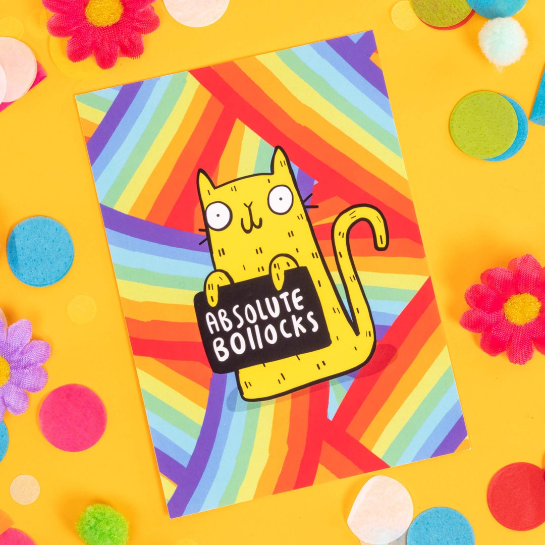 Absolute Bollocks A6 Postcard - Funny Offensive Cat Illustration - Etsy