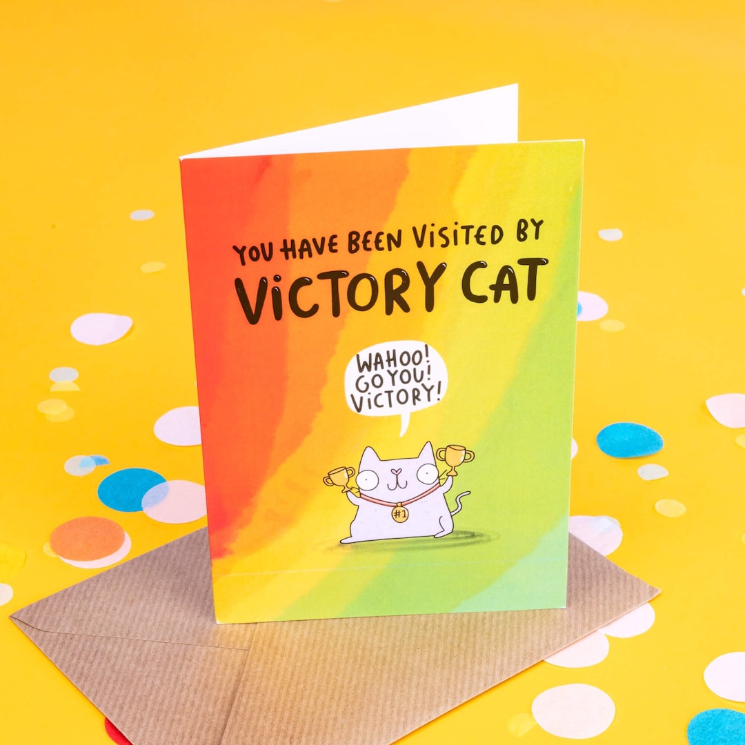 Victory Cat A6 Greeting Card - Well Done - Confidence - Congratulations ...