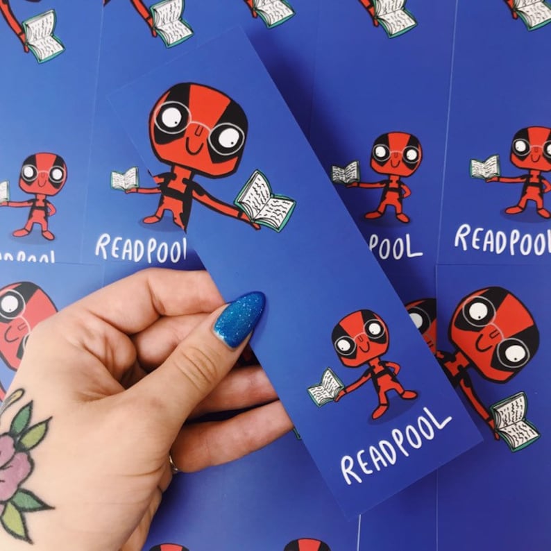 Deadpool Bookmark - Bookworm - Pun Bookmark - Katie Abey - Etsy
