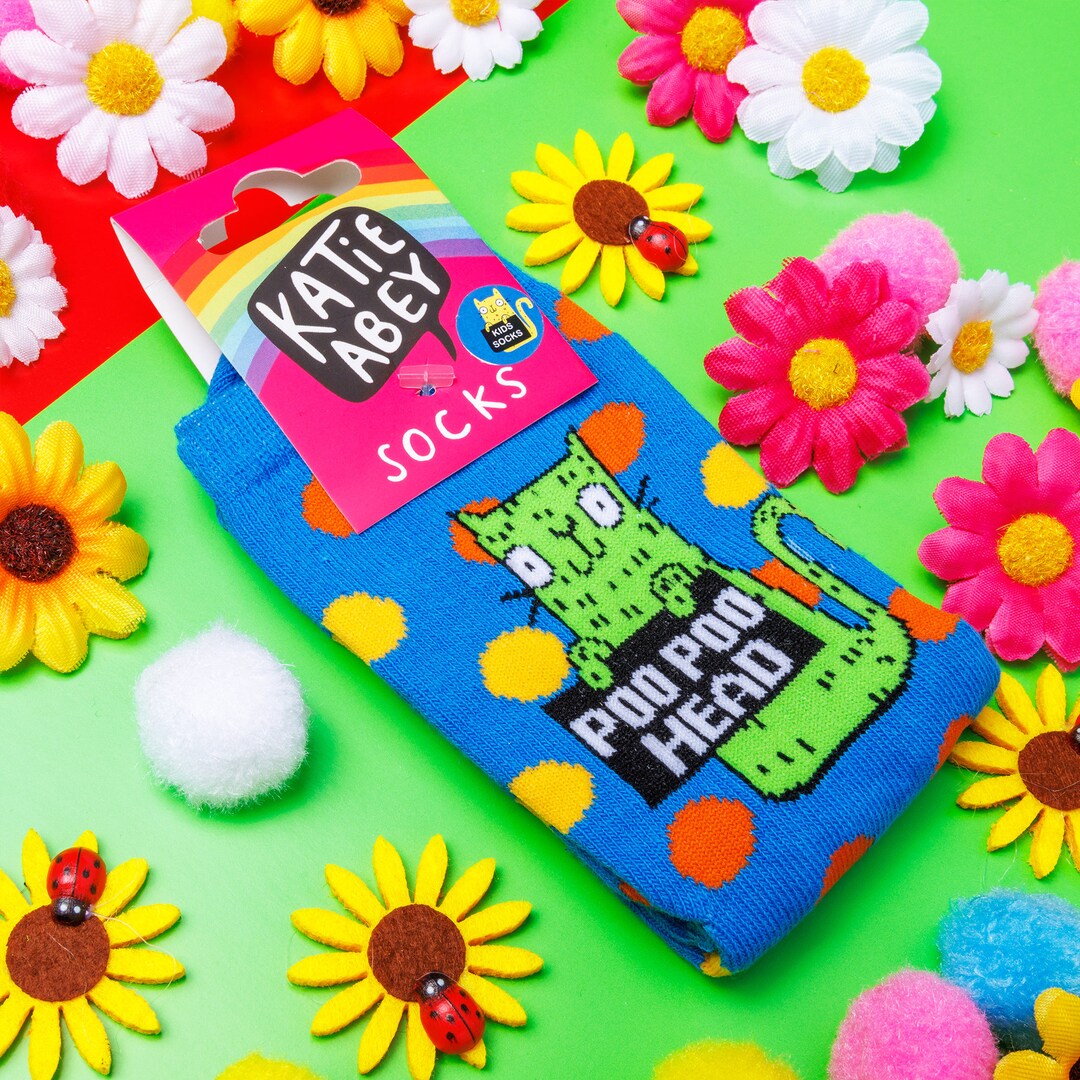 Kids Sassy Cat Socks Poo Poo Head Socks Katie Abey Socks Funny Socks ...