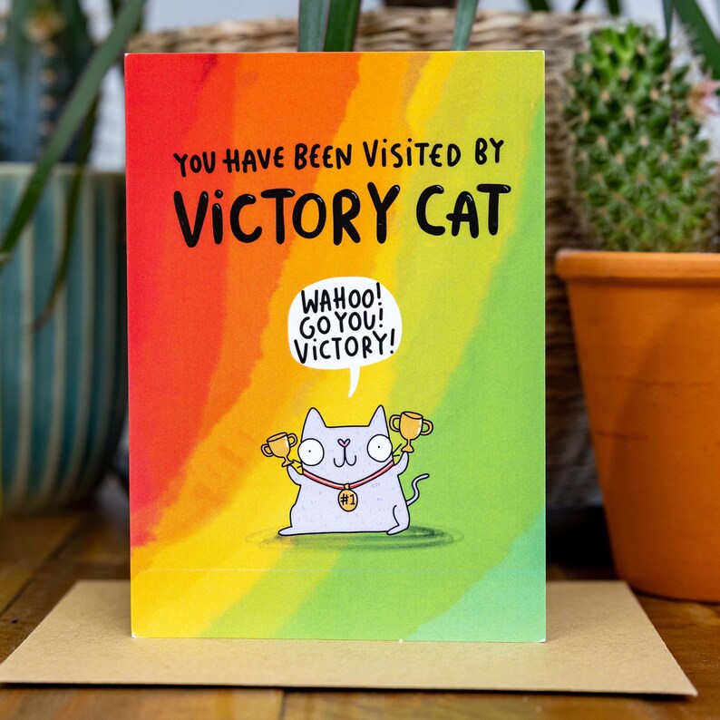 Victory Cat A6 Greeting Card - Well Done - Confidence - Congratulations ...