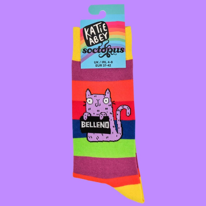 Sweary Cat Bellend Rainbow Socks - Katie Abey Funny Socks - Etsy Australia