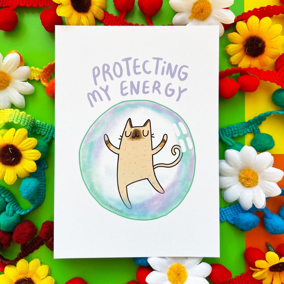 Protecting My Energy A6 Postcard Cute Cat Motivational Postcard Katie ...