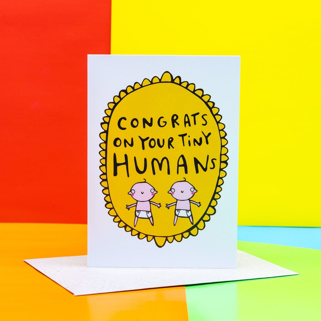 Congrats Tiny Humans Card - New Baby, Twins, Katie Abey - Etsy