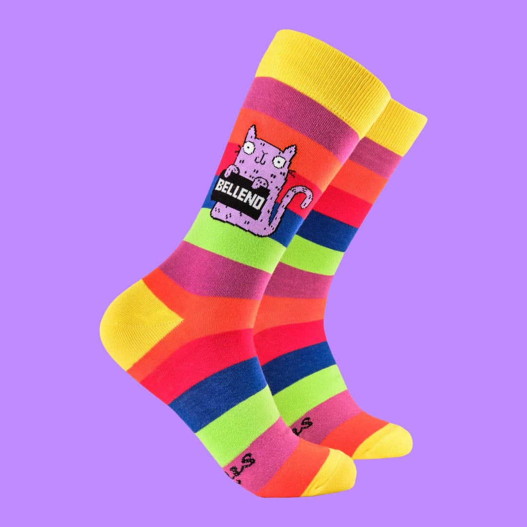 Sweary Cat Bellend Rainbow Socks - Katie Abey Funny Socks - Etsy Australia