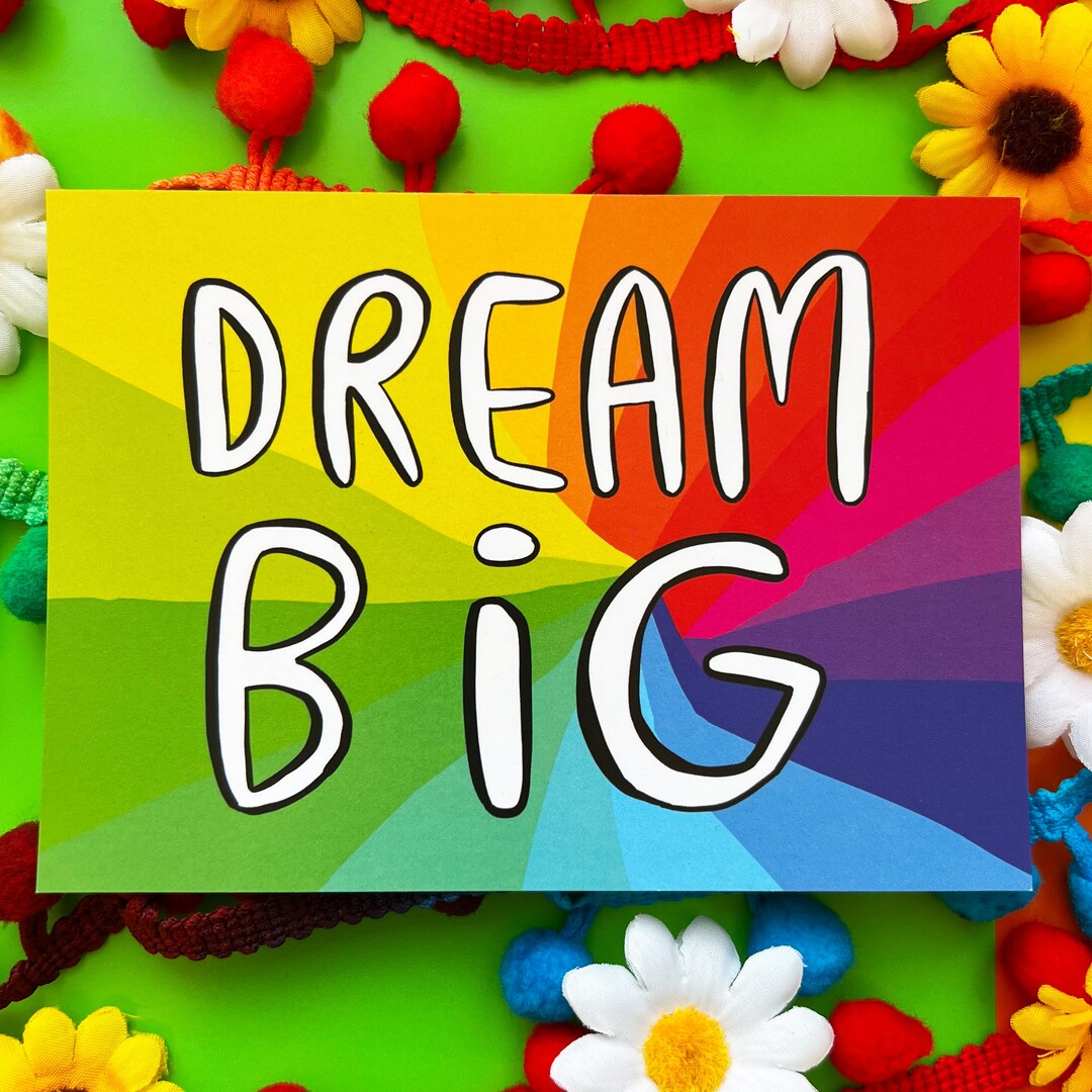 Dream Big Postcard - Motivational Postcard - Katie Abey - Rainbow - Etsy