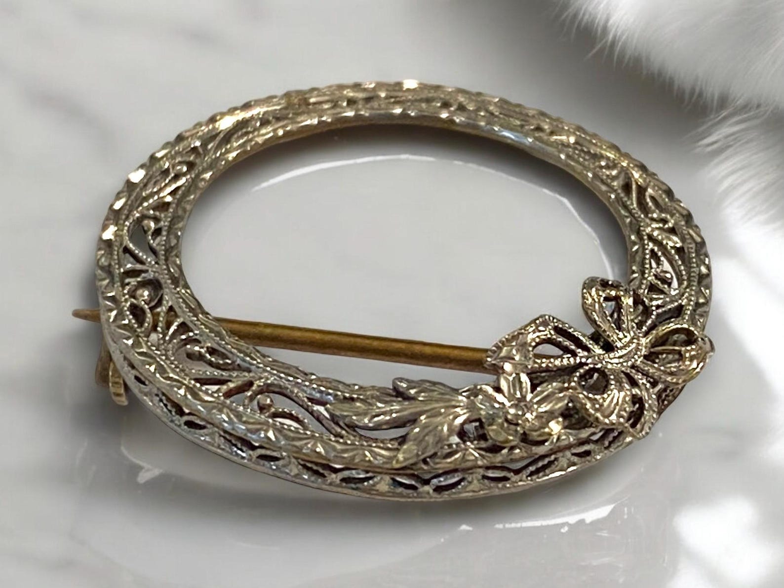 Antique Art Deco's 14k White Gold Wreath Pin Brooch Pendant Gorgeous ...