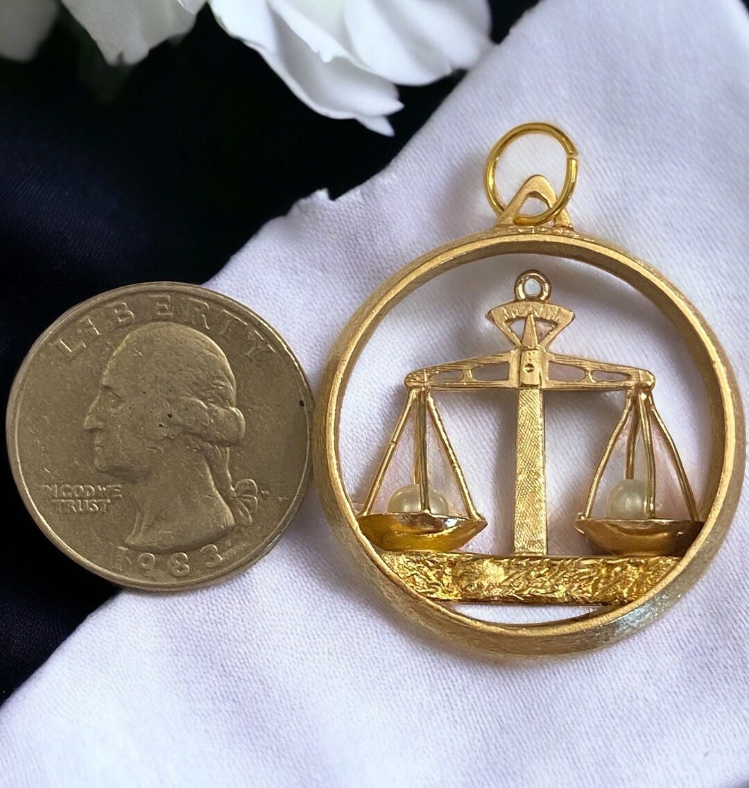 Vintage 1960'S 14k Gold Huge Custom 3D ZODIAC LIBRA Scales of Justice ...