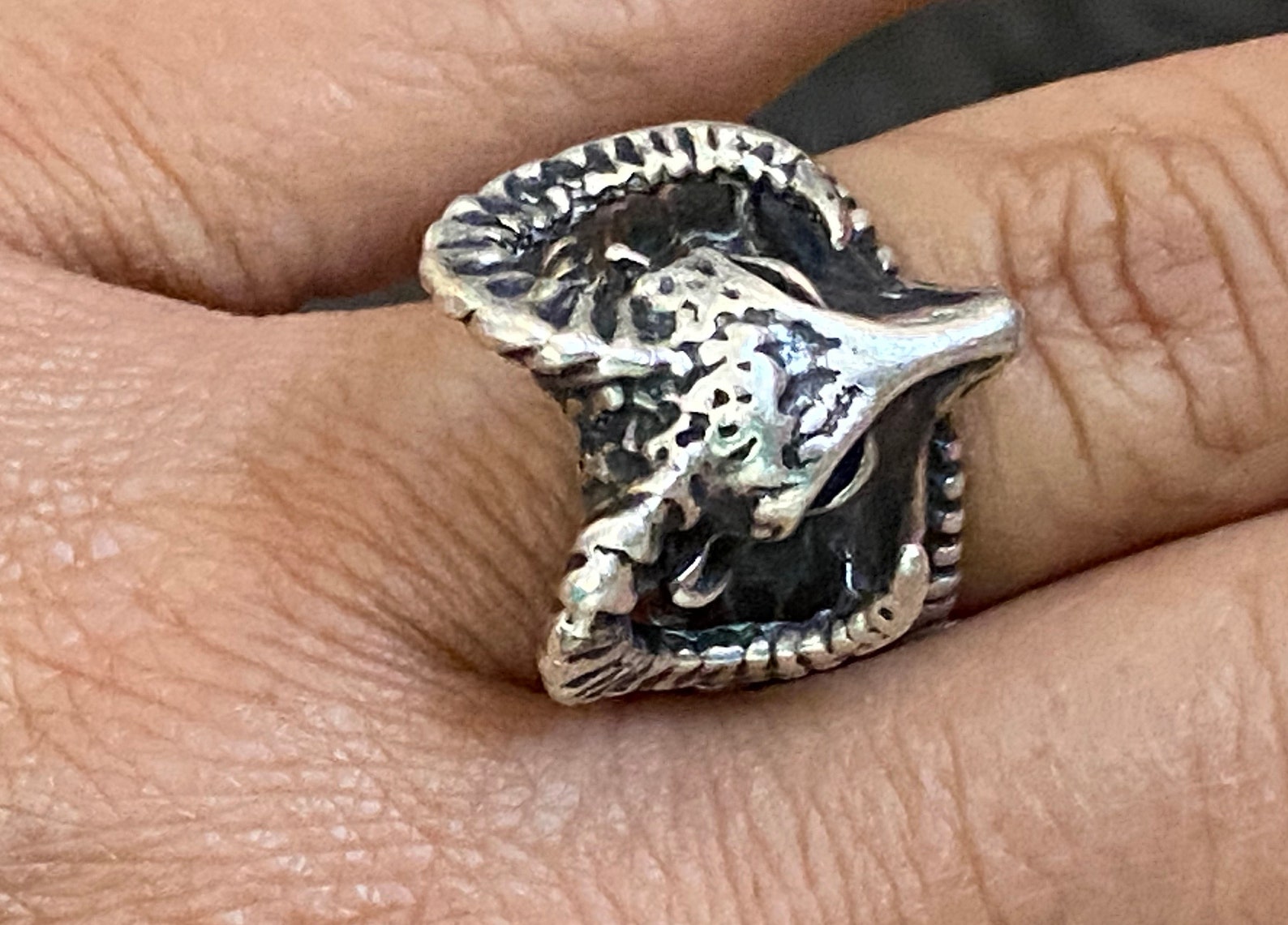 Stunning Vintage 925 Sterling Silver Rams Head Ring Greek Aries Size 6. ...
