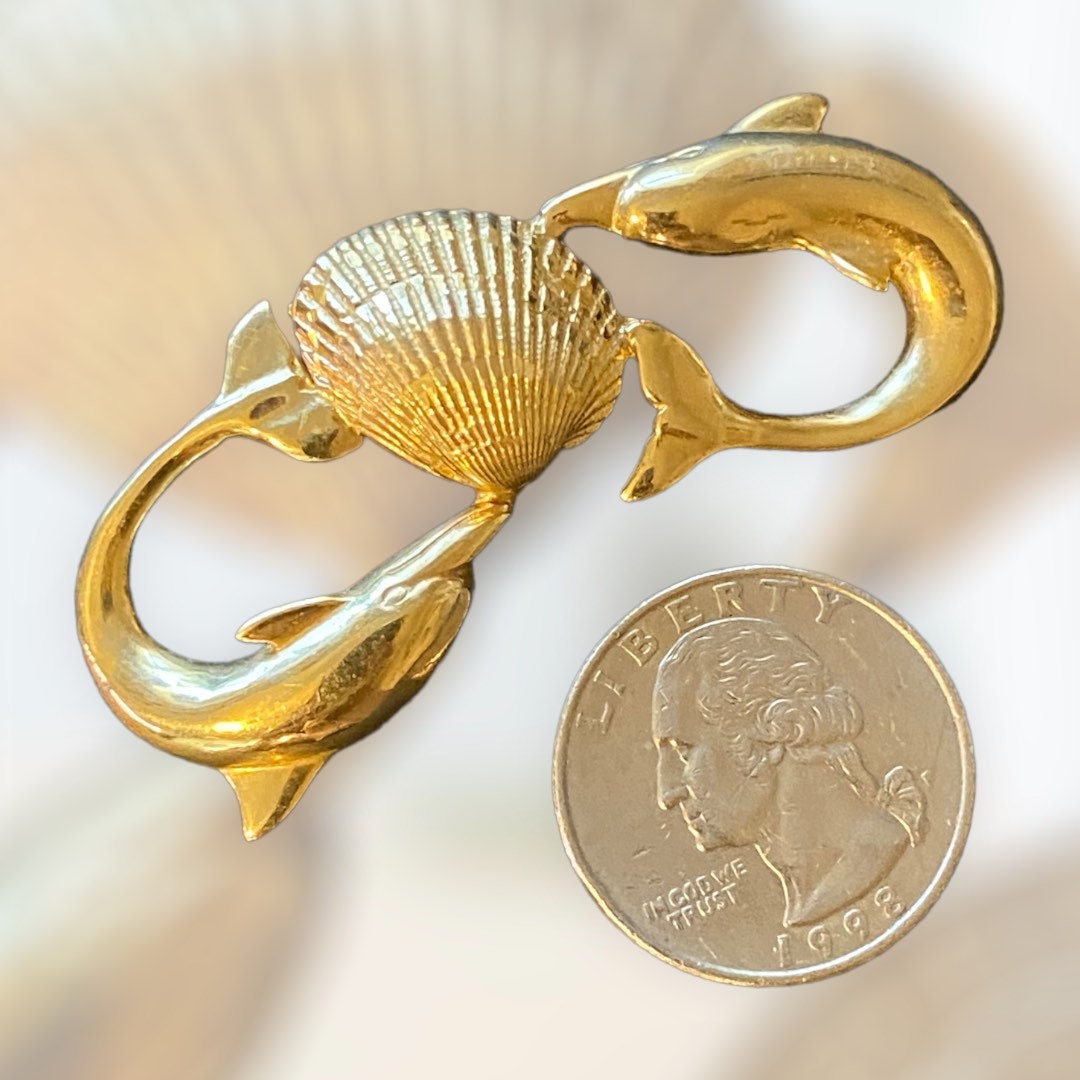 HUGE Vintage Custom 3D 14K Gold Nautical DOLPHINS Seashell - Etsy