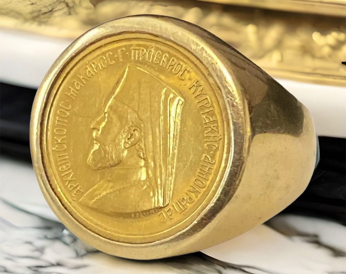 1966 Cyprus Archbischop Makarios Gold Sovereign 1/2 Unc Rare Coin Ring ...