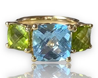 Blue Topaz and Peridot Ring - Etsy