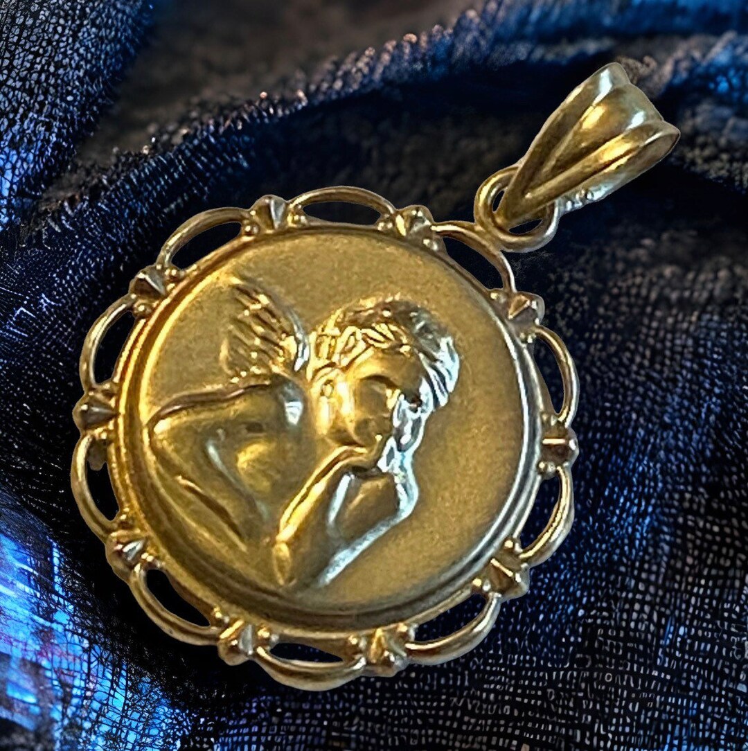 Vintage Michael Anthony 10k Yellow Gold 3d Angel Medal Religious Pendant Etsy
