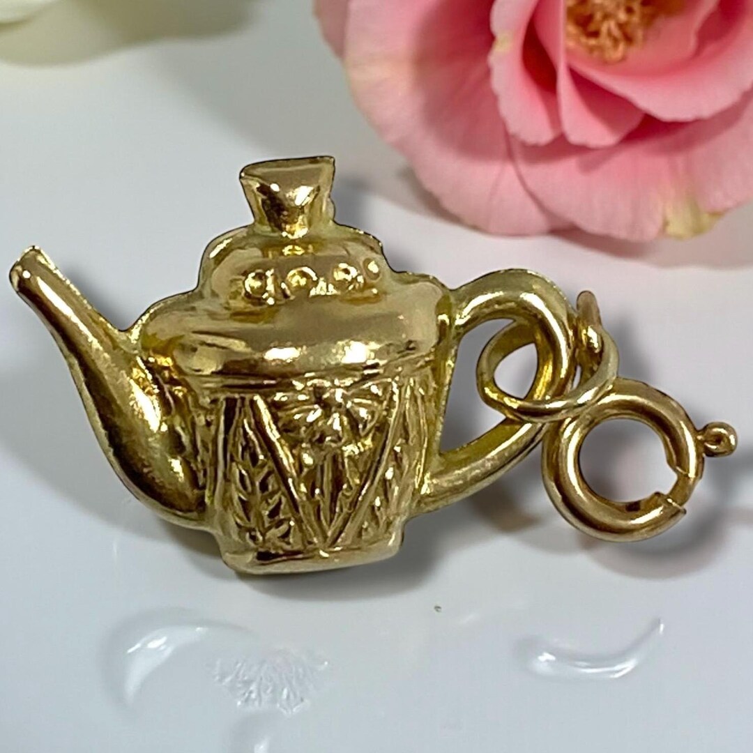 Vintage 14k Yellow Gold TEAPOT Pitcher Charm Pendant With Spring Ring ...