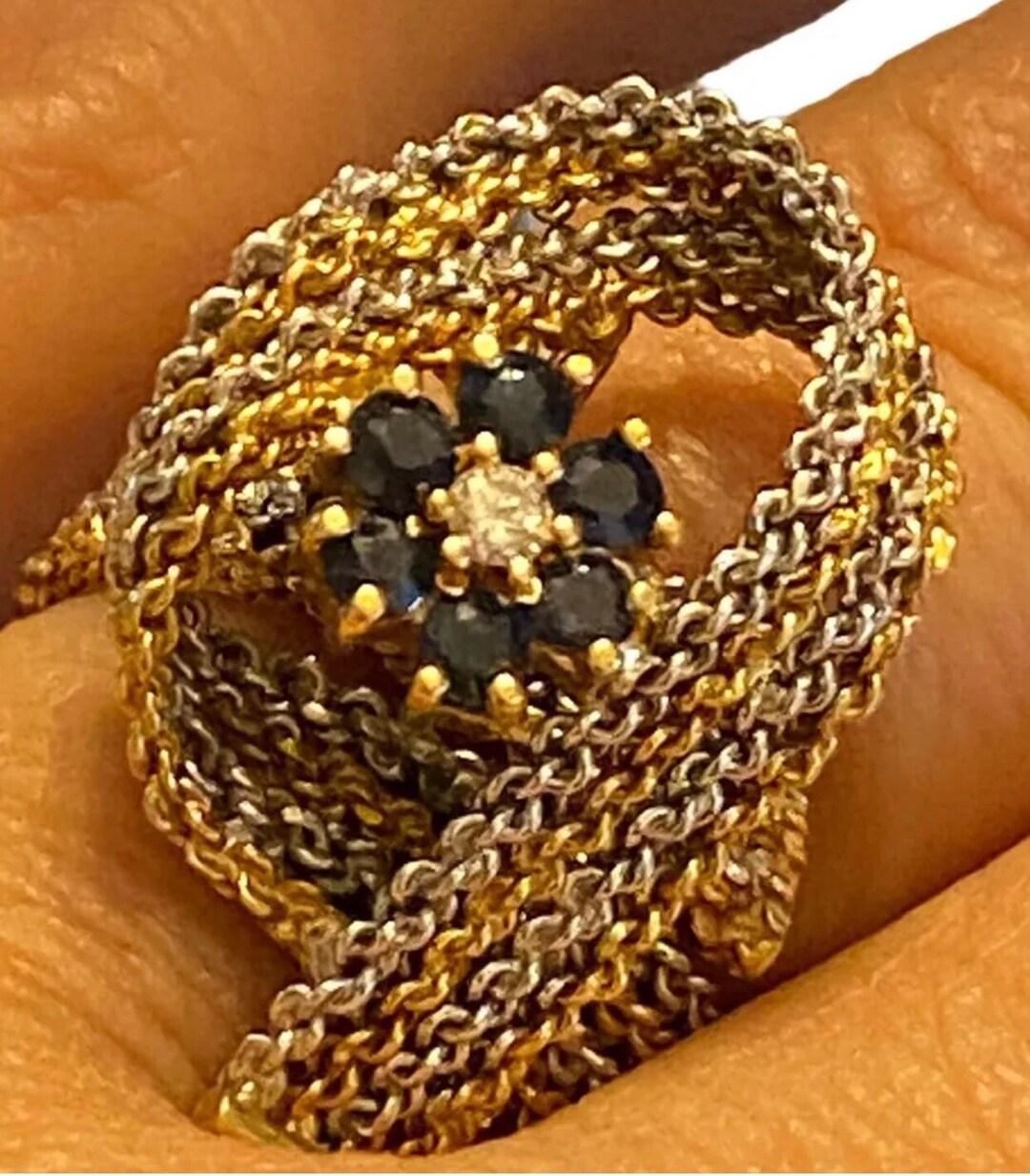 GORGEOUS 18k Two Tone Gold Chain Link Diamond and Sapphire BOLD ...
