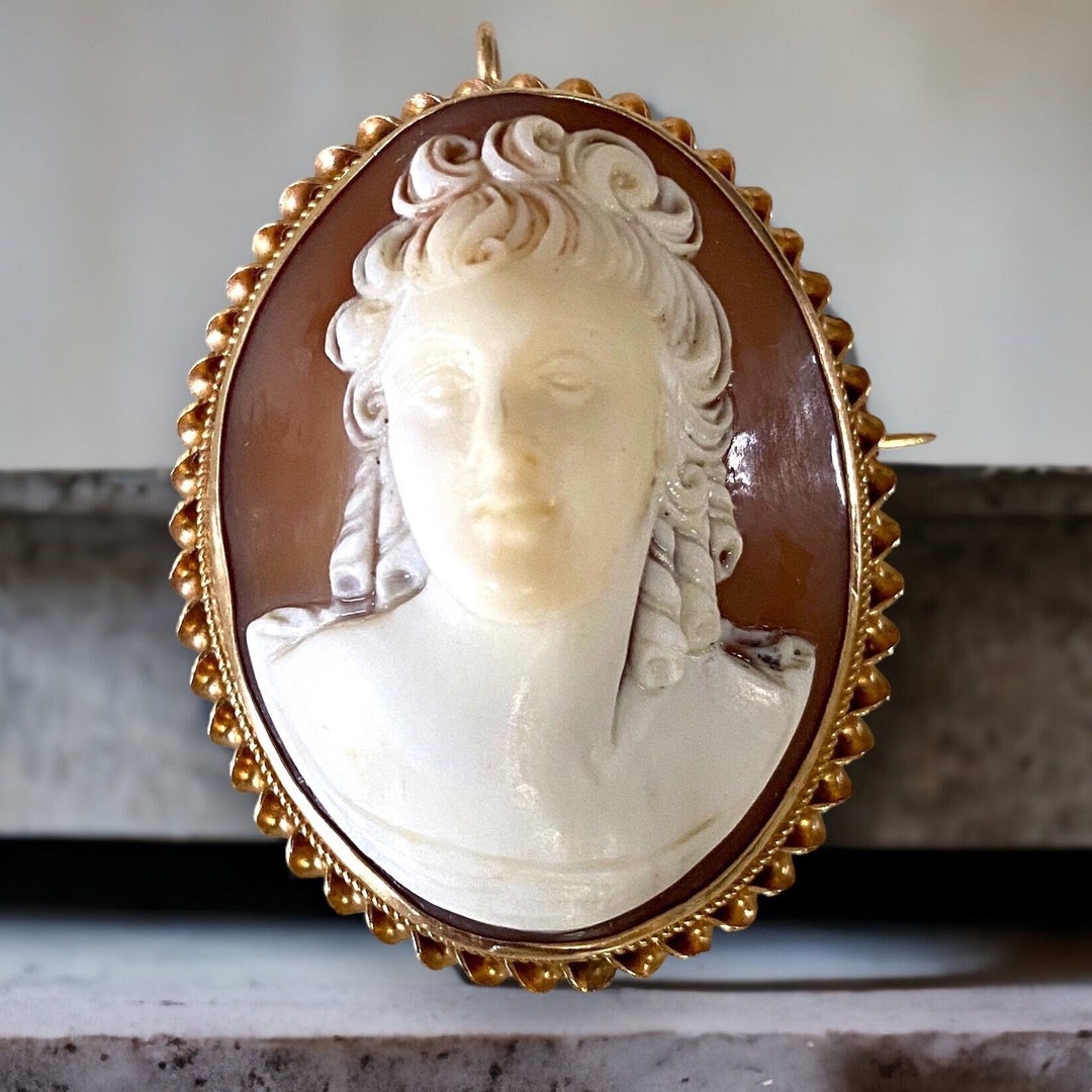 ANTIQUE Solid 14K Yellow Gold Art Nouveau Large CAMEO Pin/pendant 11.6 ...