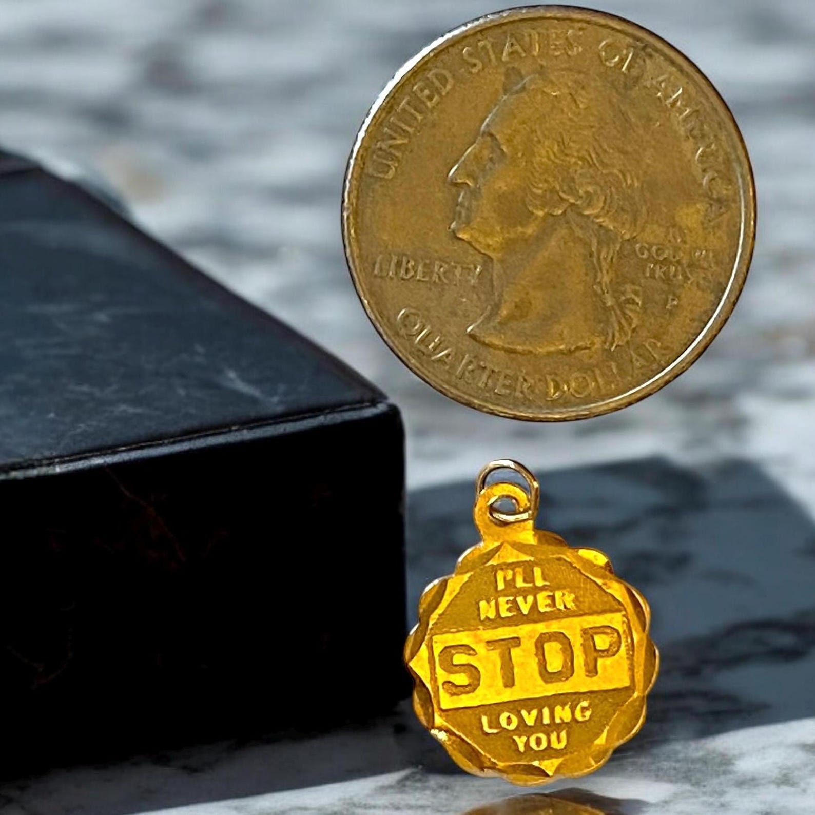 Vintage Estate Small 14k Yellow Gold Stop Sign I’ll Never Stop Loving ...