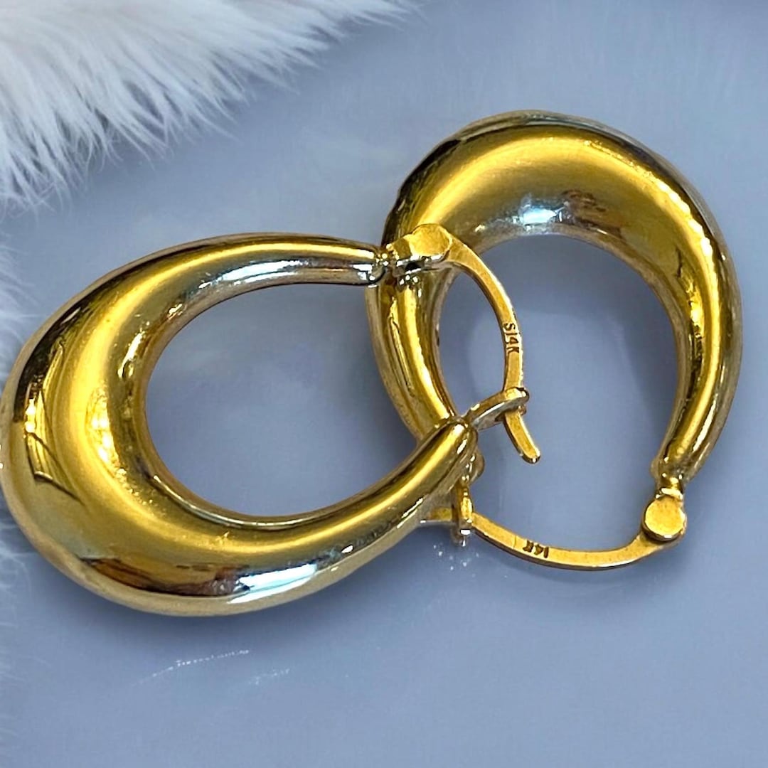Beautiful Vintage Estate 14K Smooth Yellow Gold Oval Puffed Hoop ...