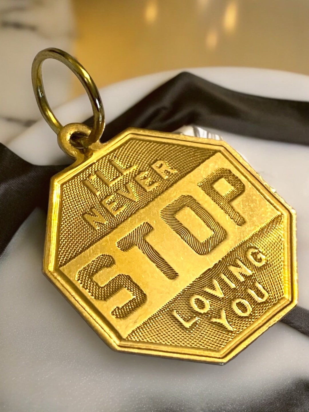 Vintage Estate 14k Yellow Gold Stop Sign Ill Never Stop Loving You ...