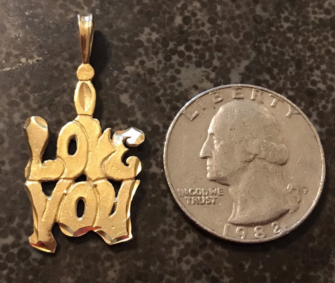 VINTAGE 80s 14K YELLOW GOLD Graffiti I Love You Charm Great | Etsy
