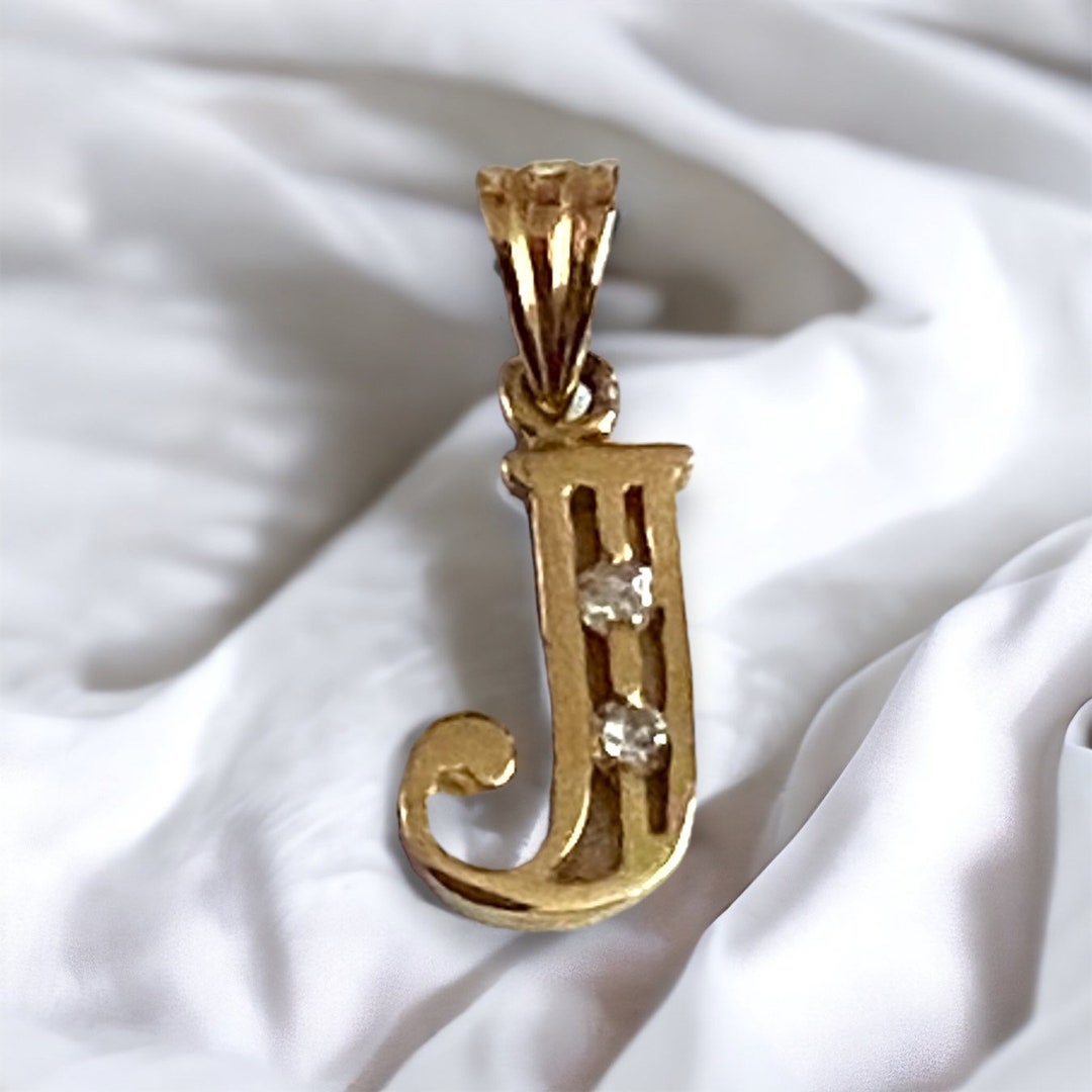 Vintage 14k Yellow Gold Small Diamond Initial J Charm Pendant - Etsy