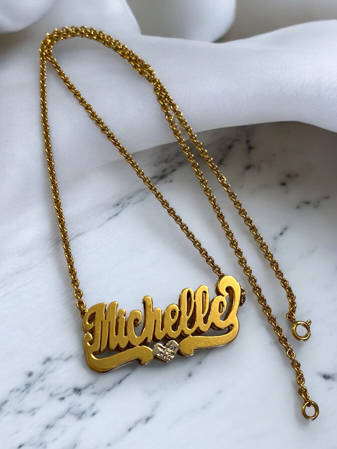 GORGEOUS Custom 14K Gold michelle Diamond Accent Large Nameplate 17 ...