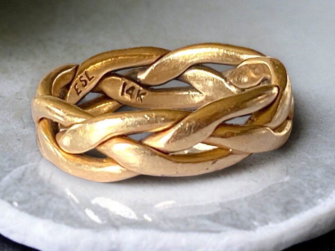 Amazing Vintage 14K Yellow Gold 6mm Wide Woven Braided Band Ring Estate ...