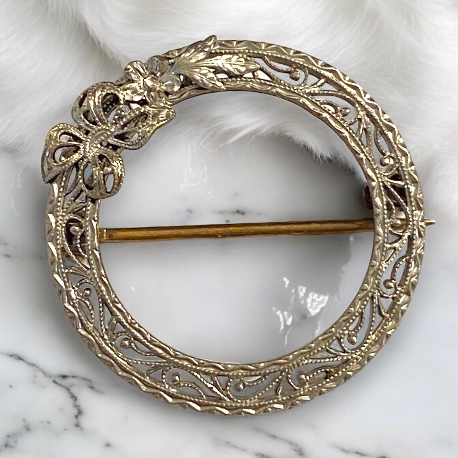 Antique Art Deco's 14k White Gold Wreath Pin Brooch Pendant Gorgeous ...