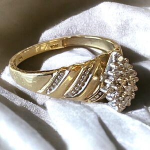 Gorgeous Vintage 10k Solid Gold Diamond Cluster Cocktail Ring Size 6.75 ...