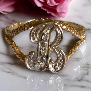 Vintage 14K Yellow Gold Small DIAMOND "b" Initial Ring CUSTOM Size 5 ...