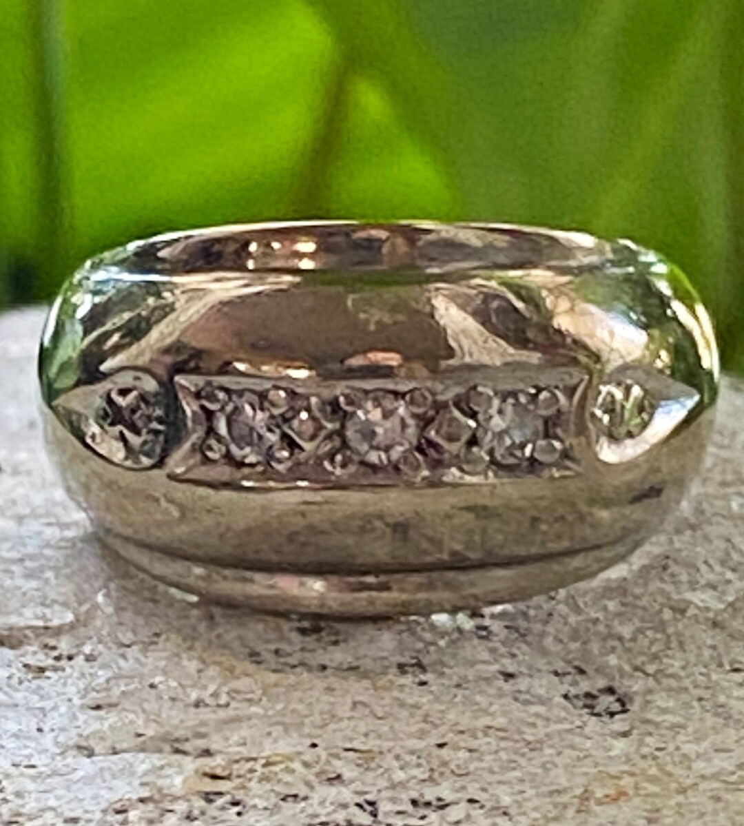 VINTAGE 14K White Gold Diamond Hefty Band Ring Size 4.5 - 6.1 Grams ...